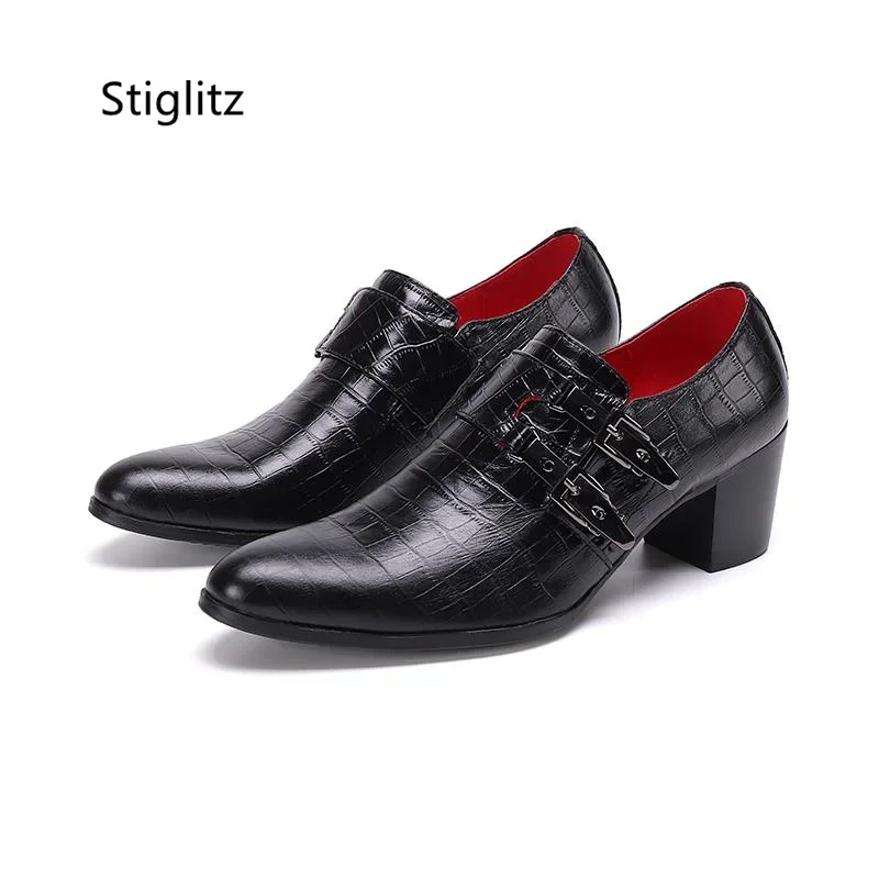 Pointed Toe High Heels Leather Shoes for Men Double Metal Belt Buckle ...