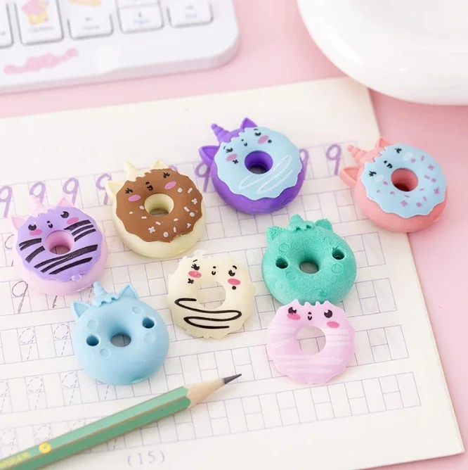 4 Pcs Cute Kawaii Donut Rubber Eraser Creative Pencil Erasers School ...
