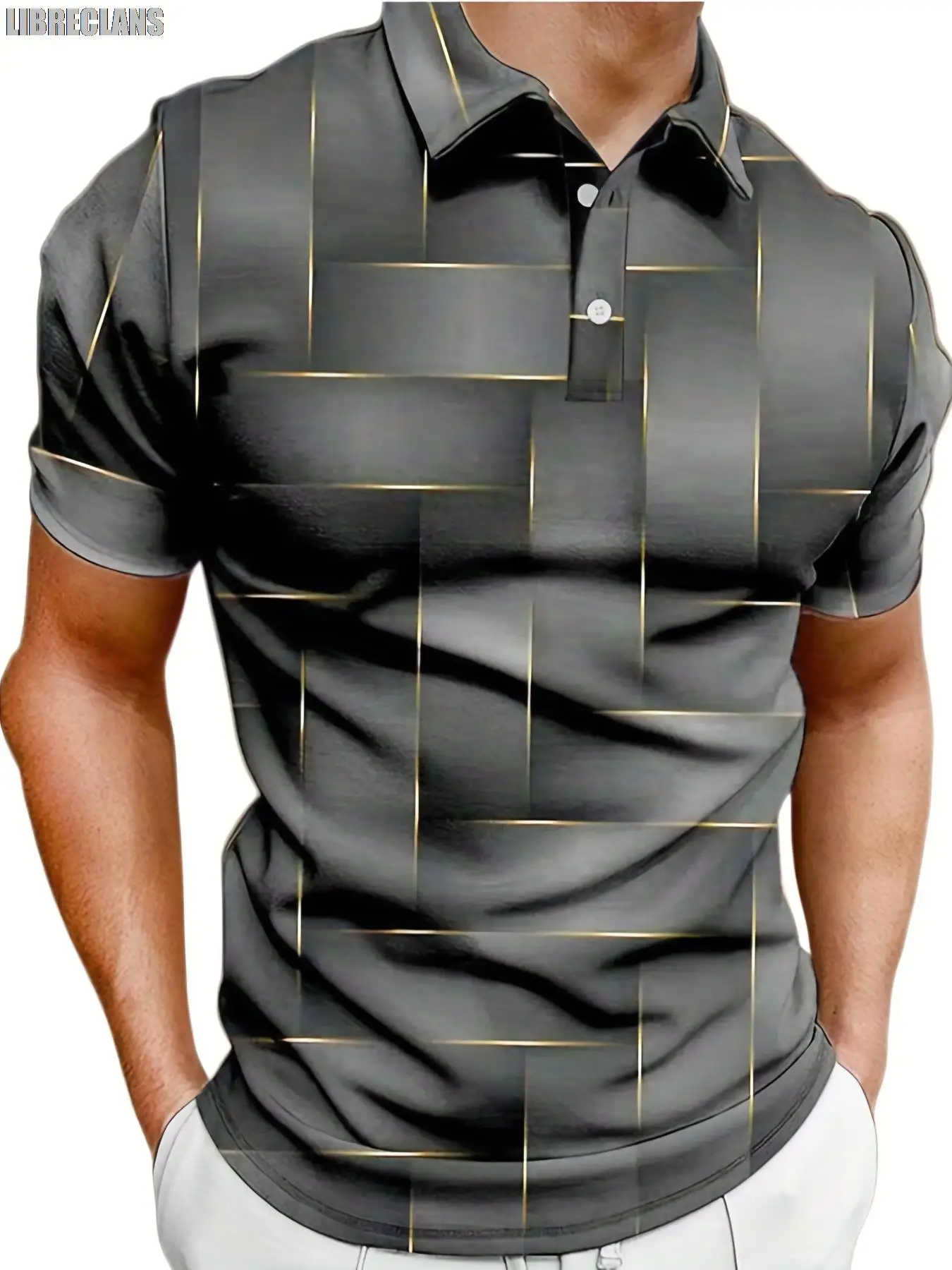 Camisa-con-estampado-de-cuadros-grises-para-hombre-POLO-con-botones ...