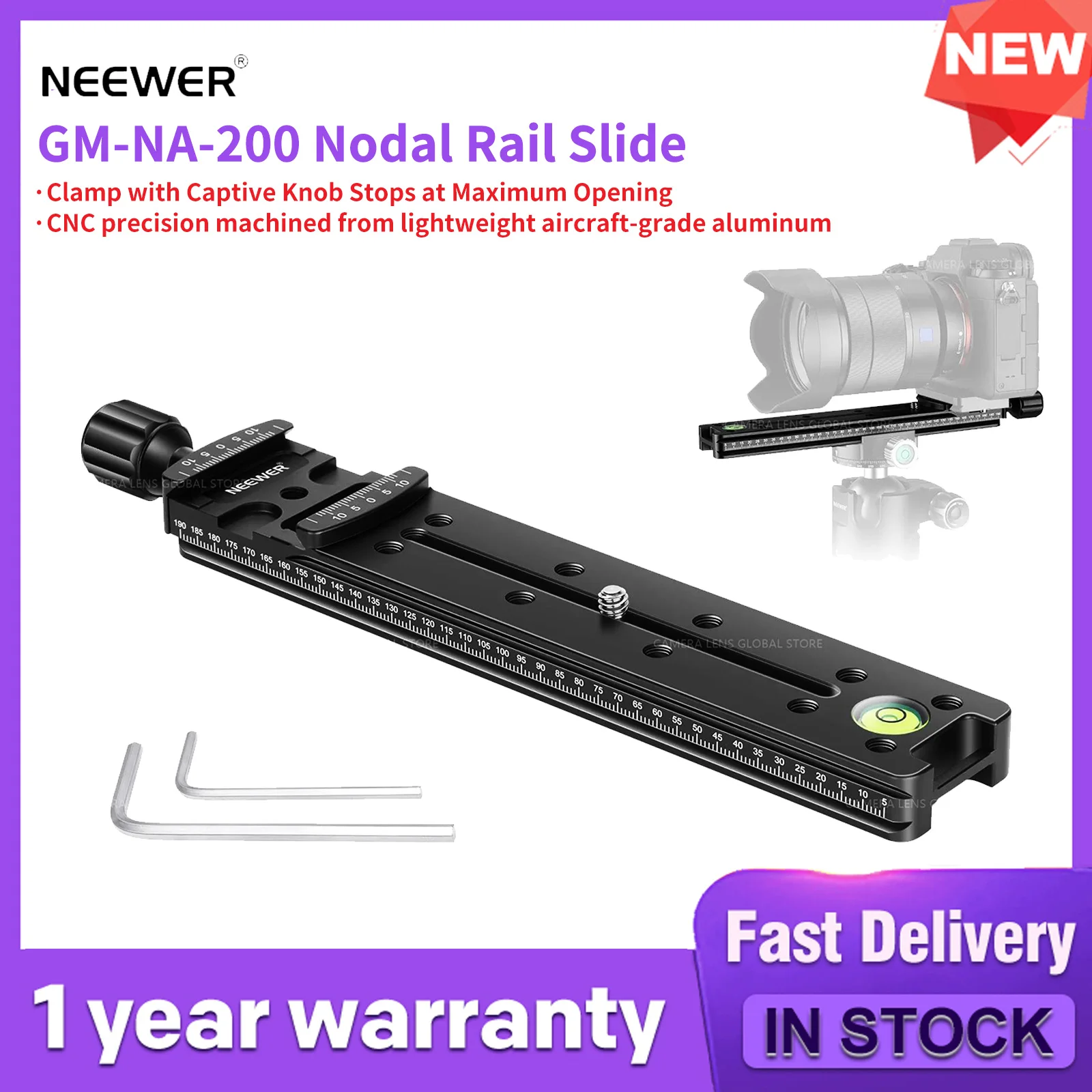 NEEWER-GM-NA-200-Nodal-Rail-Slide-Clamp-with-Captive-Knob-Stops-at ...