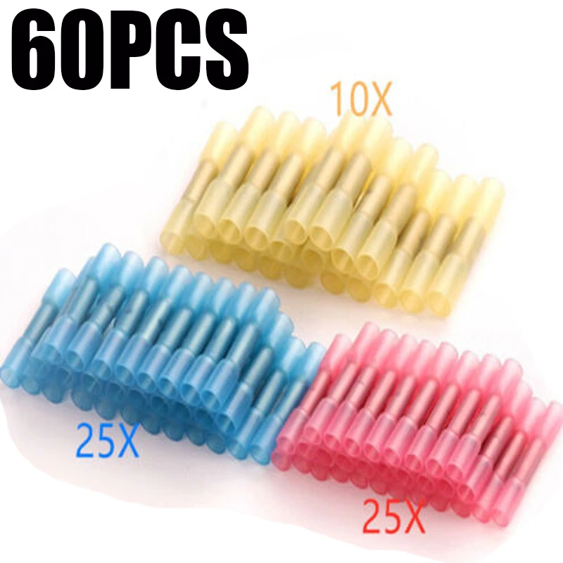 60PCS-22-16-AWG-Electrical-Heat-Shrink-Butt-Crimp-Terminals-Red ...