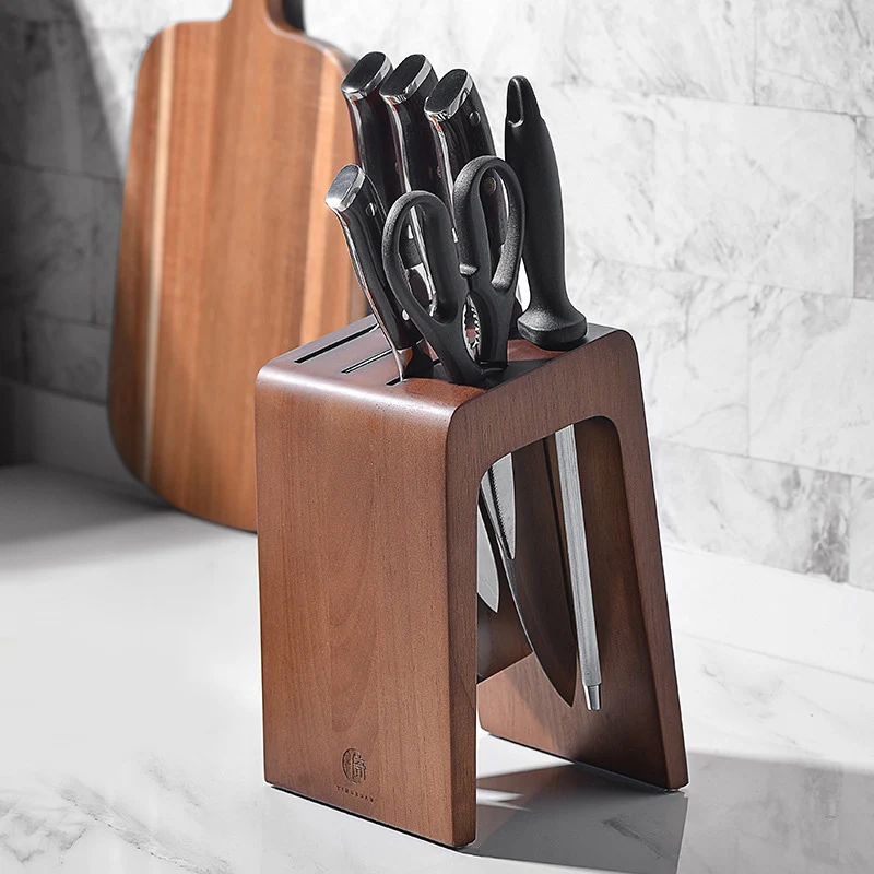 Thick-Ebony-Wood-Kitchen-Knife-Holder-Santoku-Cleaver-Storage-Knife ...