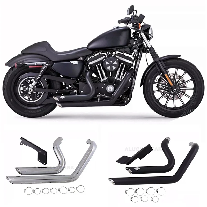Black-Chrome-Motorcycle-V-H-Dual-Exhaust-System-Muffler-Exhaust-Pipe ...