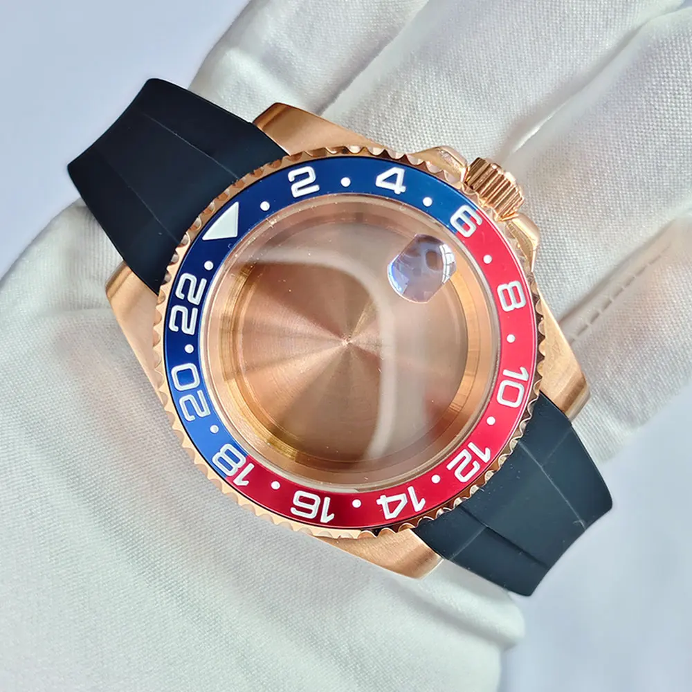 40mm-GMT-SUB-Rose-Gold-Watch-Case-Silicone-Strap-Set-Waterproof ...