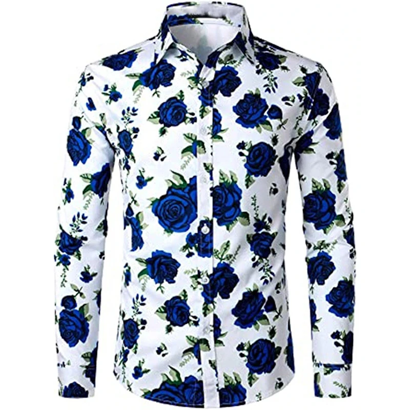 New-Style-3D-Print-Rose-Floral-Graphic-Shirts-For-Men-Turndown-Long ...