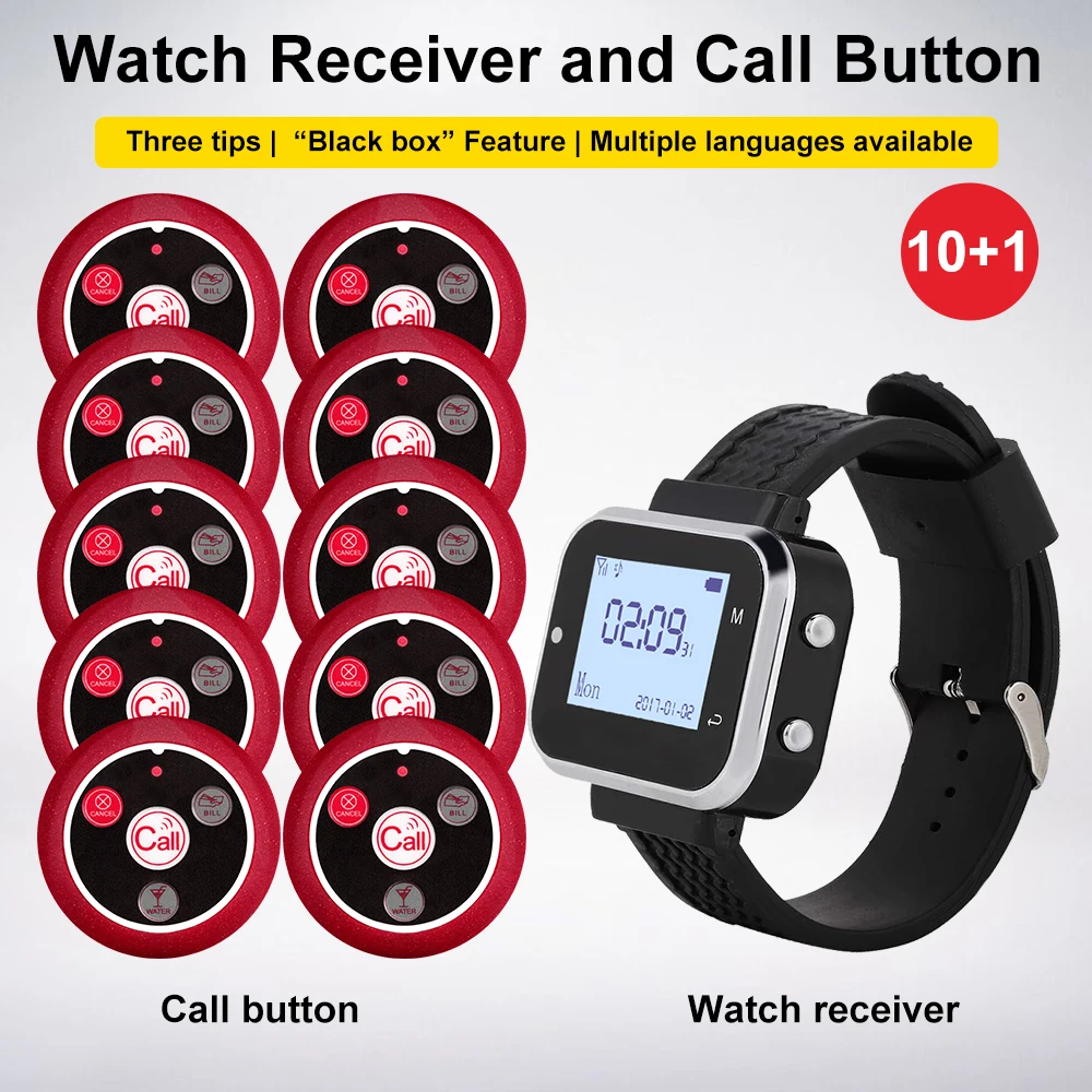 JINGLE-BELLS-1pcs-Watch-Receiver-10Pcs-Table-Button-Restaurant-Pager ...