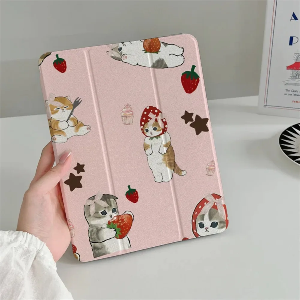 Kawaii Strawberry Cat pattern tri-fold Tablet CASE For iPad pro 10/11 ...