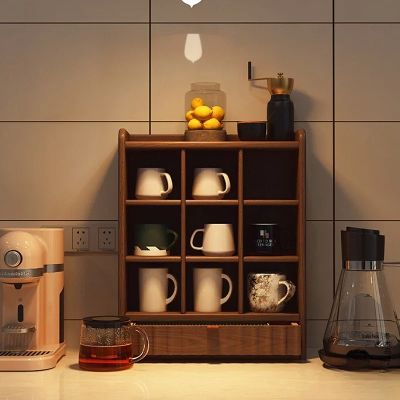 Rubberwood-Cup-Storage-Rack-Durable-Wall-Mounted-Shelf-Dust-Proof-Grid ...