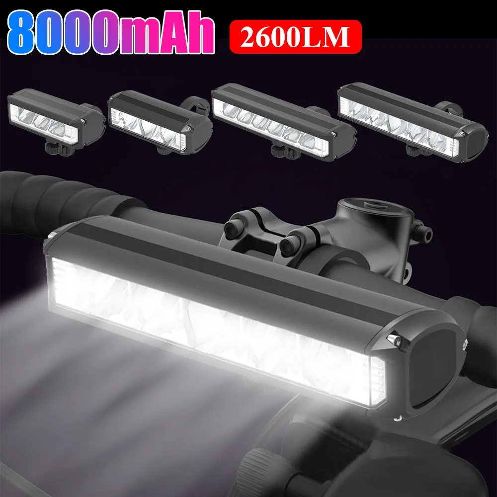 8000-mAh-Bicycle-Light-Front-2600-Lumen-USB-Rechargeable-LED-Bike-Light ...