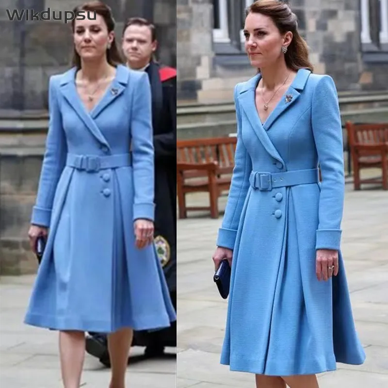Kate-Middleton-Princess-Luxury-Dress-Womens-Long-Sleeves-Blue-Dresses ...