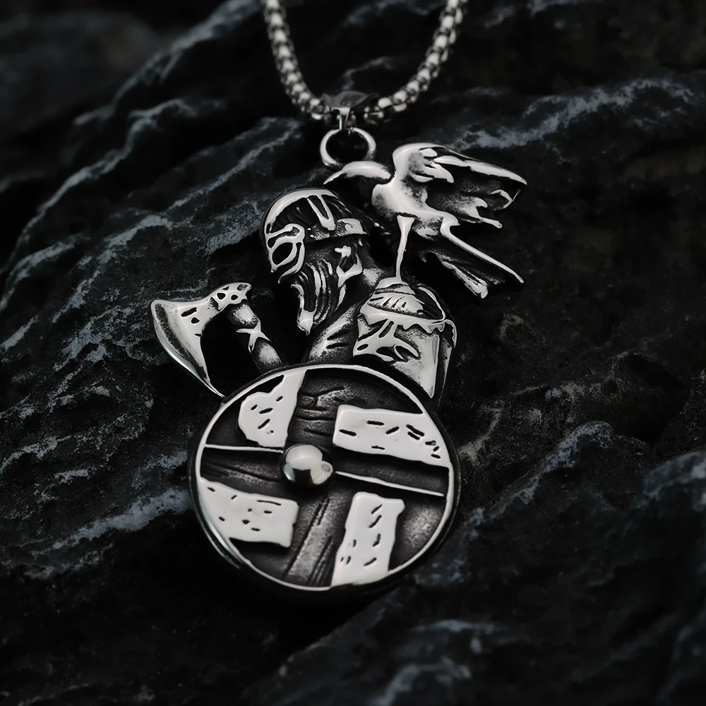 Viking-Warrior-Axe-Shield-Crow-Titanium-Steel-Pendant-Nordic-Talisman ...