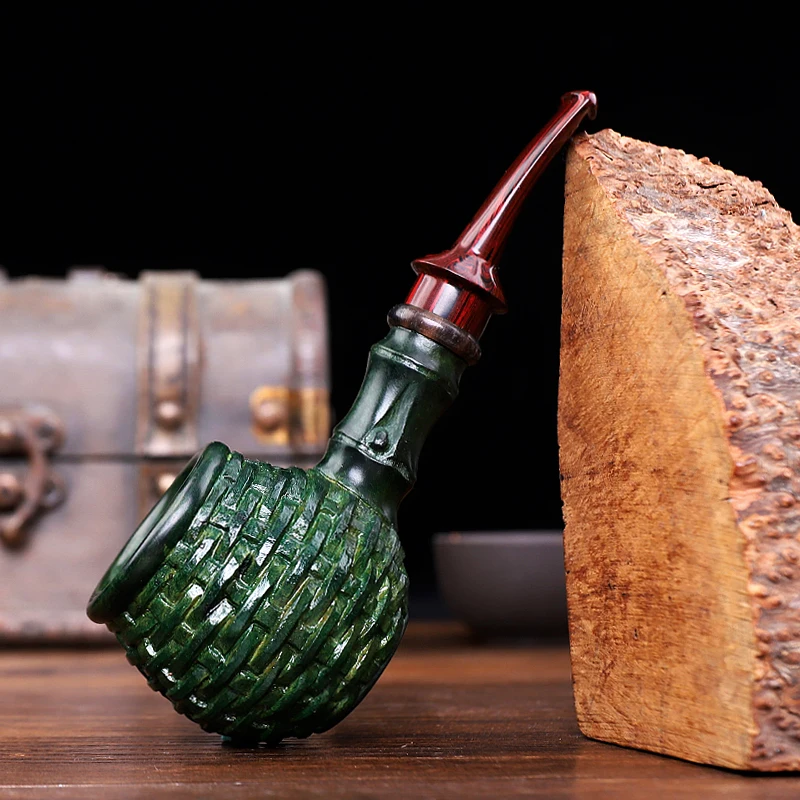 MUXIANG-Tubo-de-tabaco-artesanal-com-cesta-de-bambu-Chifre-Esculpido ...