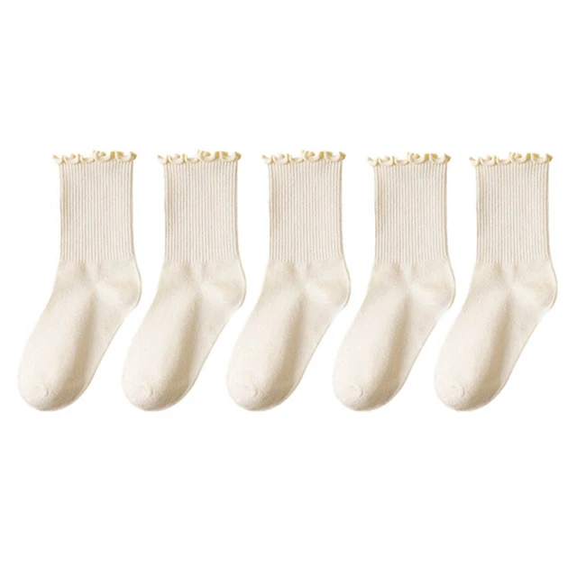 5 pair /Lot Socks for Women Ruffle Cotton Middle Tube Ankle Short ...