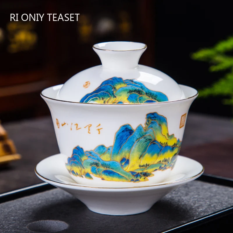 Chinese-Suet-Jade-White-Porcelain-Gaiwan-Teacup-Handmade-Ceramic-Tea ...