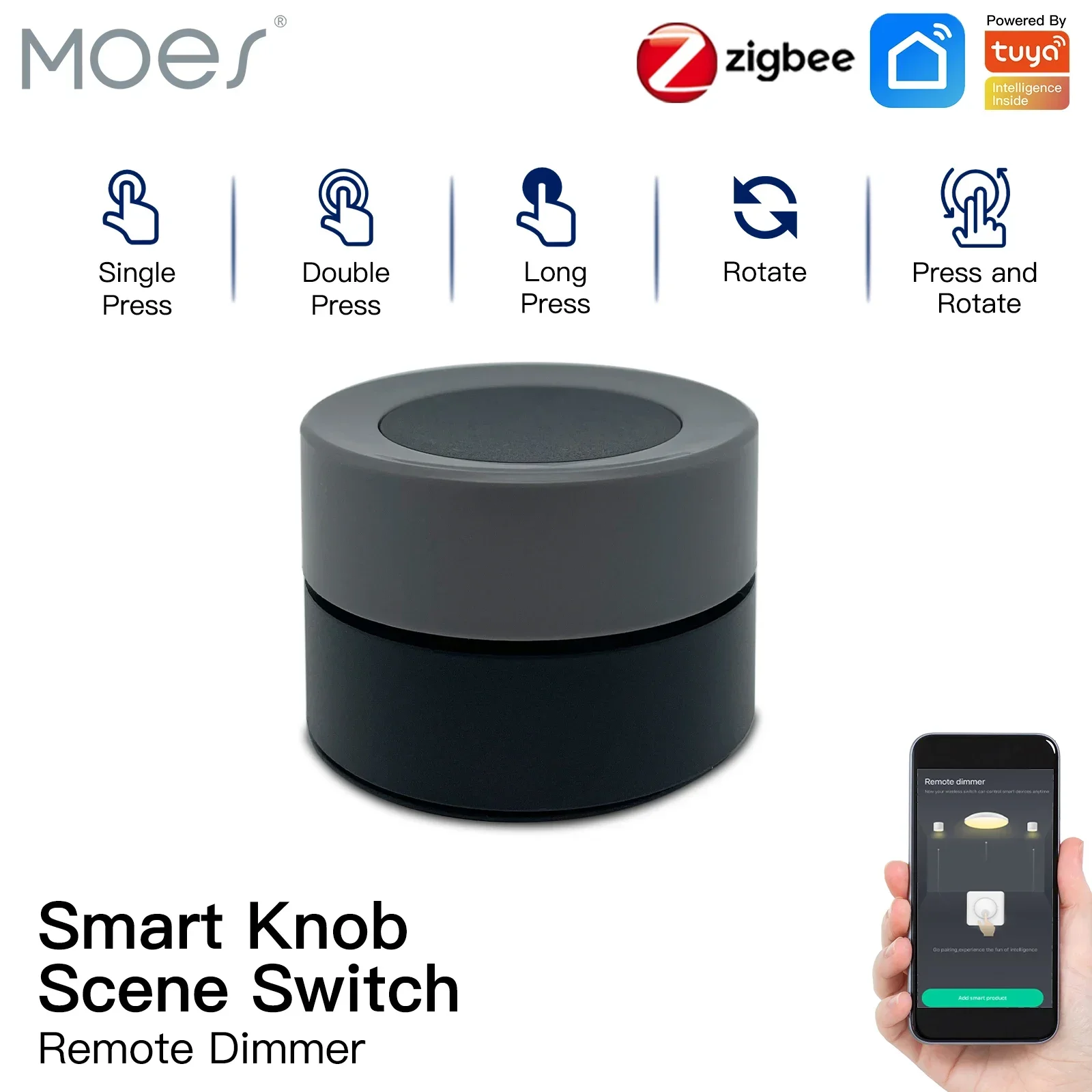 MOES-Tuya-ZigBee-Smart-Knob-Switch-Wireless-Scene-Switch-Button-Controller-Battery-Powered ...