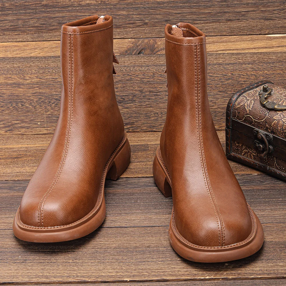 Natural-Leather-Women-Boots-comfortable-Genuine-Leather-Ankle-Boots ...