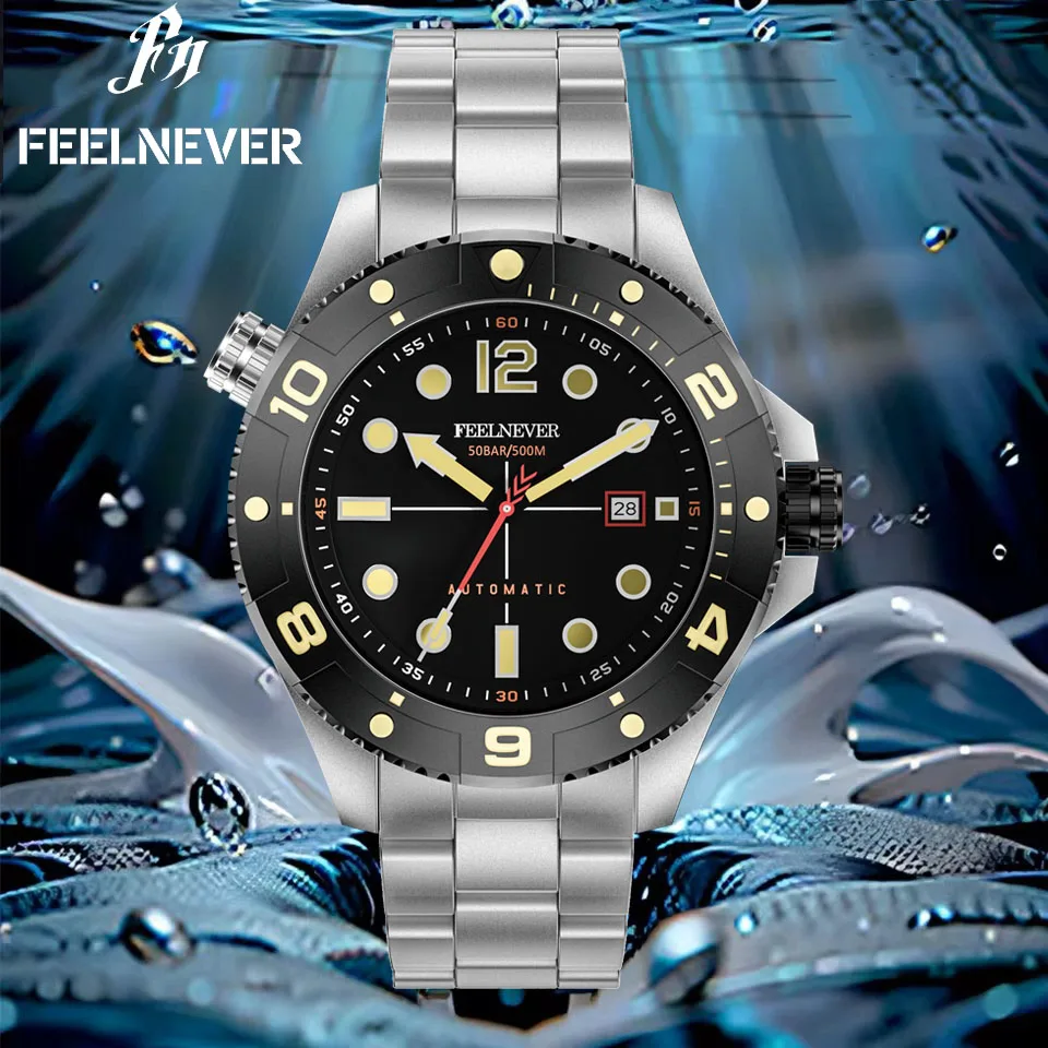 FEELNEVER Automatic Watch For Men Fashion Sapphire Waterproof Luminous ...