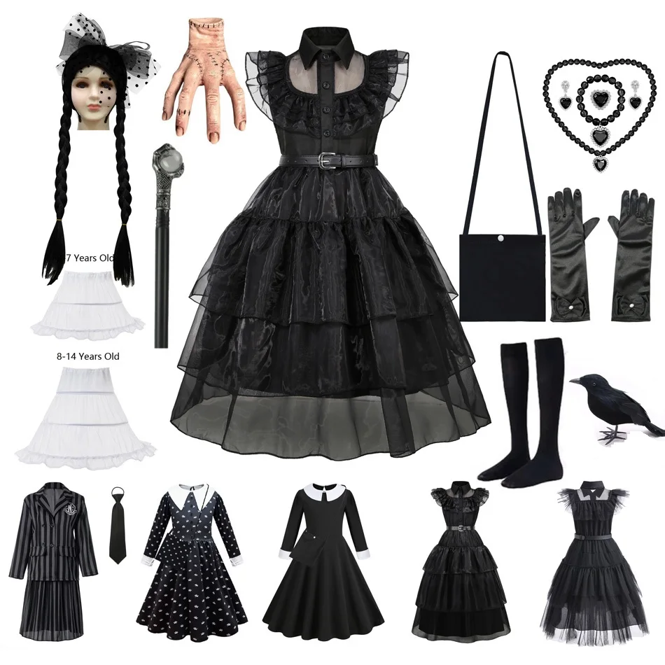 Gothic style Girls Cosplay Black Dresses Girls Costumes Halloween Kids ...