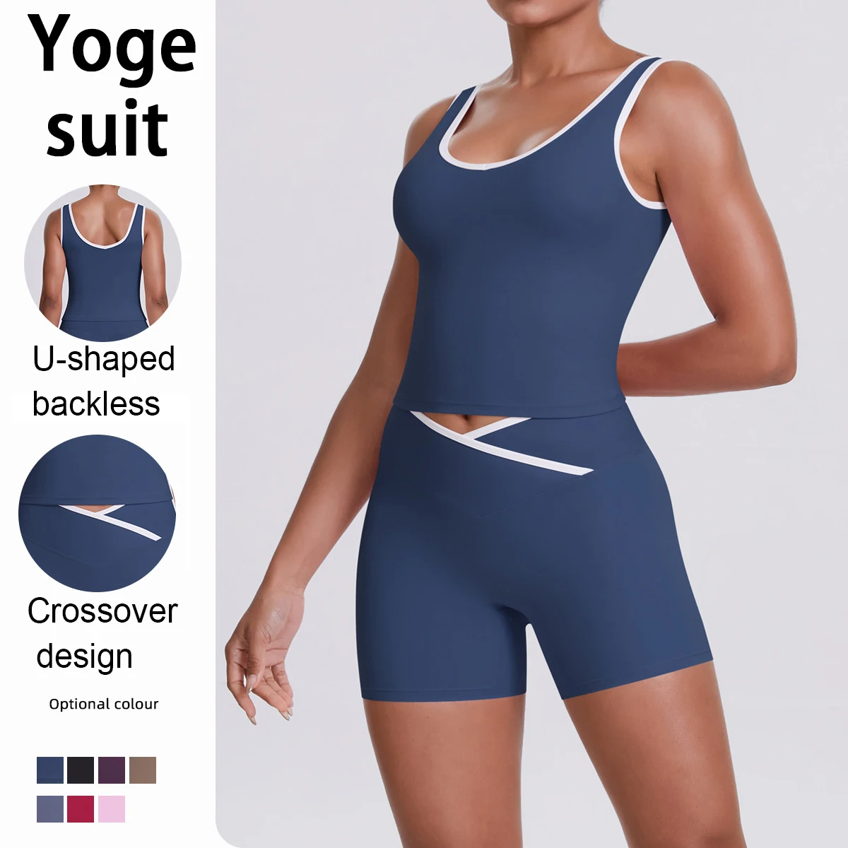 Yoga Sets Womens Backless Yoga Vest Tight Fitness Shorts Crossover ...