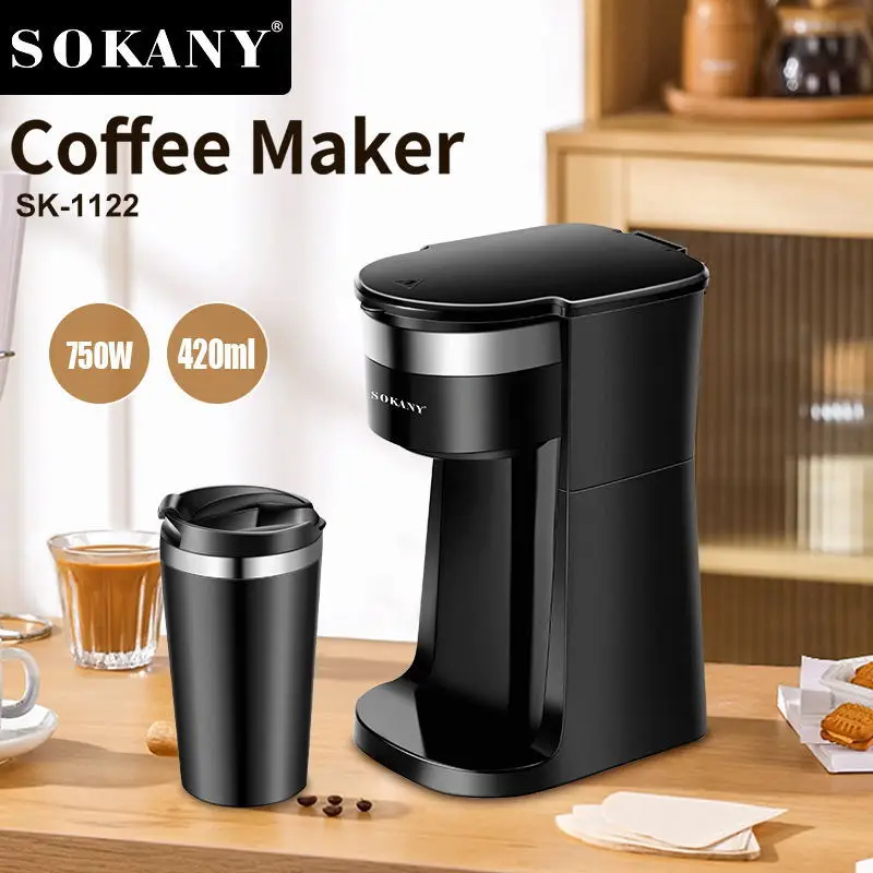 재사용 가능한 필터가 있는 컴팩트 커피 머신 420ml 750w 커피 메이커 가정 및 사무실용 보온 플레이트 및 커피 포트