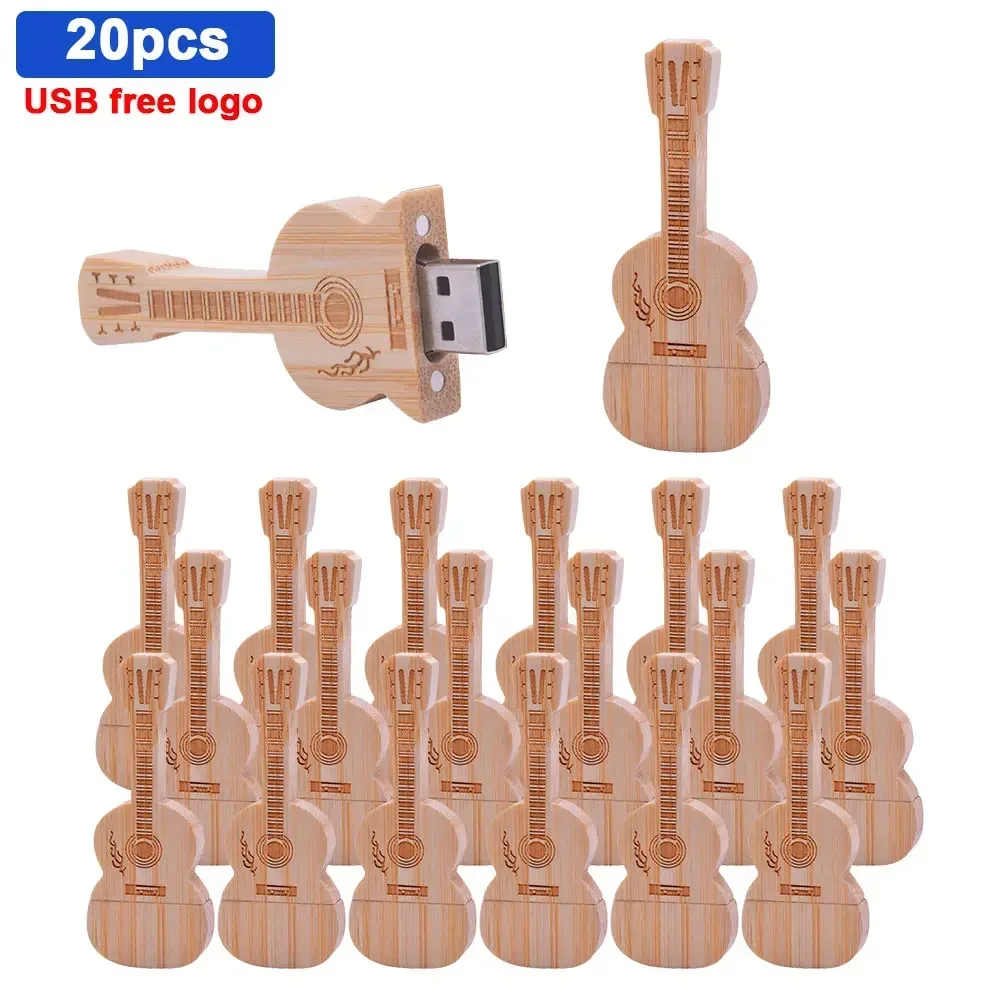 20pcs/lot wooden Guitar usb flash drive free logo music gifts pendrive ...
