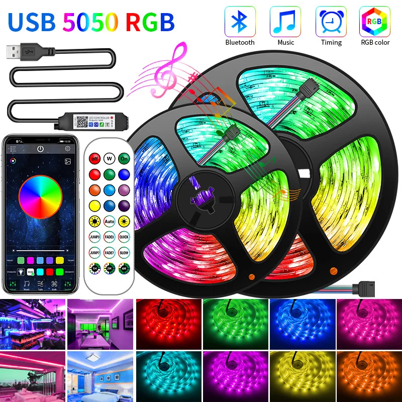 Fita de Luzes LED RGB para Decoração do Quarto com Conexão Bluetooth e ...