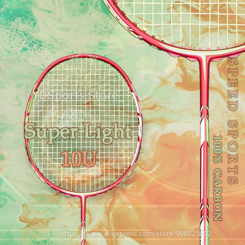 Full-Carbon-Fiber-Lightest-10U-52g-Badminton-Racket-Strung-Max-Tension ...