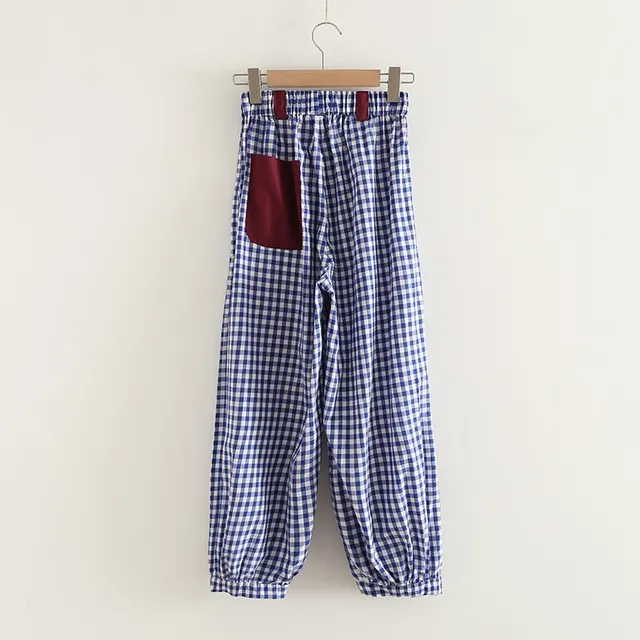 Spring Summer Niche Design Casual Women's Pant Capris Blue Plaid ...