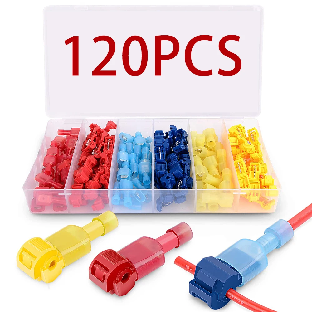 120-Pieces-T-Electrical-Connector-Crimp-Terminal-Wire-Terminal-Quick ...