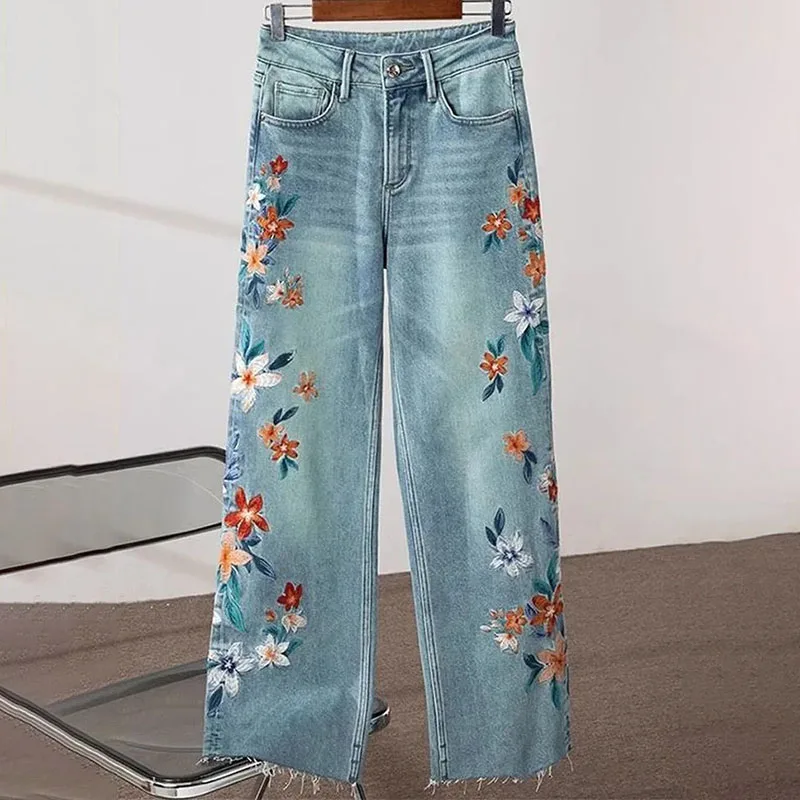 2024-Spring-Summer-New-Embroidered-New-Chinese-Jeans-Women-Slimming ...