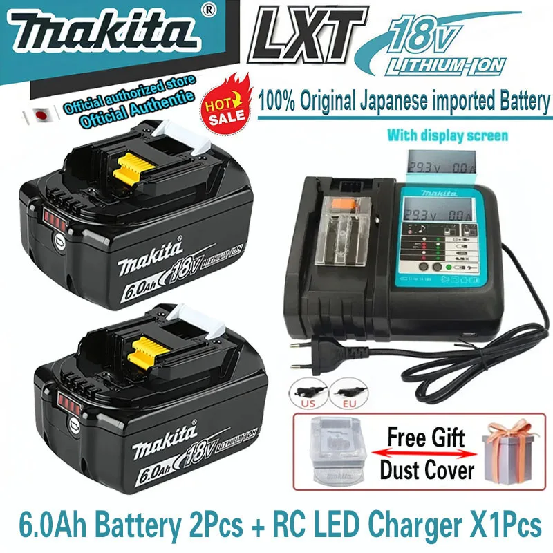 Makita-18V-Battery-6Ah-Rechargeable-Power-Tools-Battery-with-LED-Li-ion-Replacement-LXT-BL1860B ...