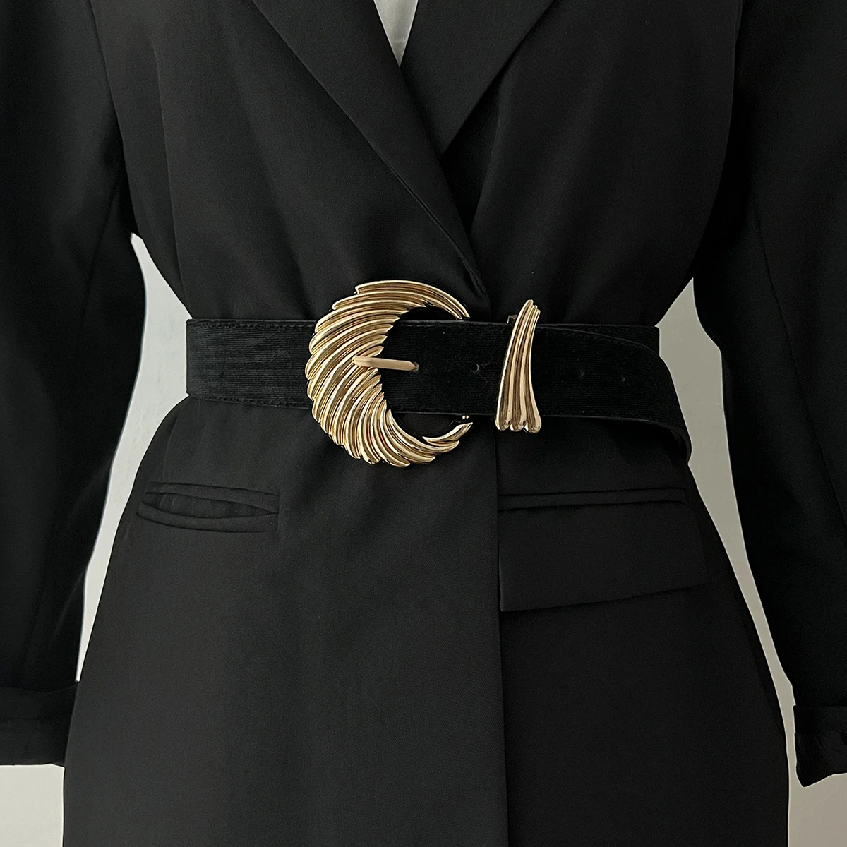 Cinturones-de-cuero-de-terciopelo-negro-para-mujer-hebilla-dorada-de ...