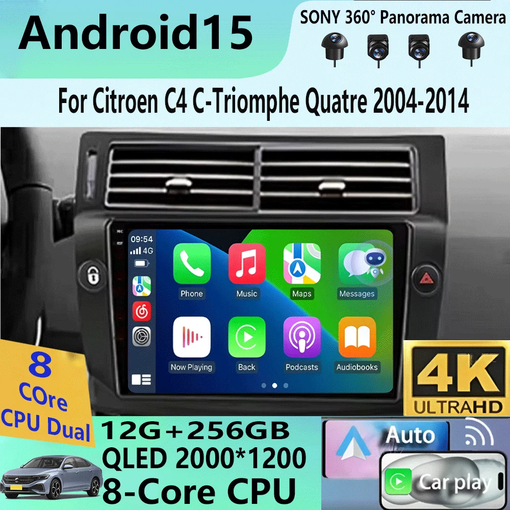 Android 15 Carplay Car Radio For Citroen C4 C-Triomphe Quatre 2004-2014 ...