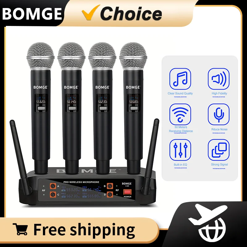 BOMGE-4-Channel-Wireless-Microphone-System-UHF-4-Handheld-Mic-Karaoke ...