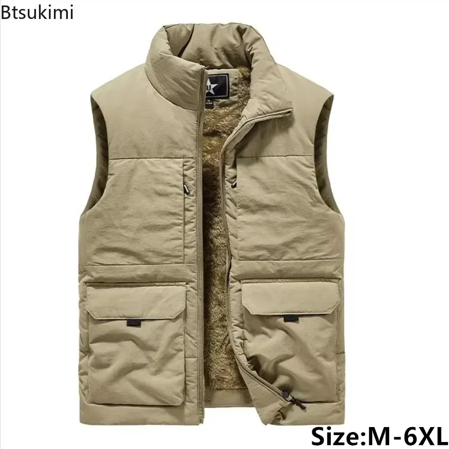 Plus Size 6XL Outdoors Military Warm Vest Coats Men's Fleece Lining ...