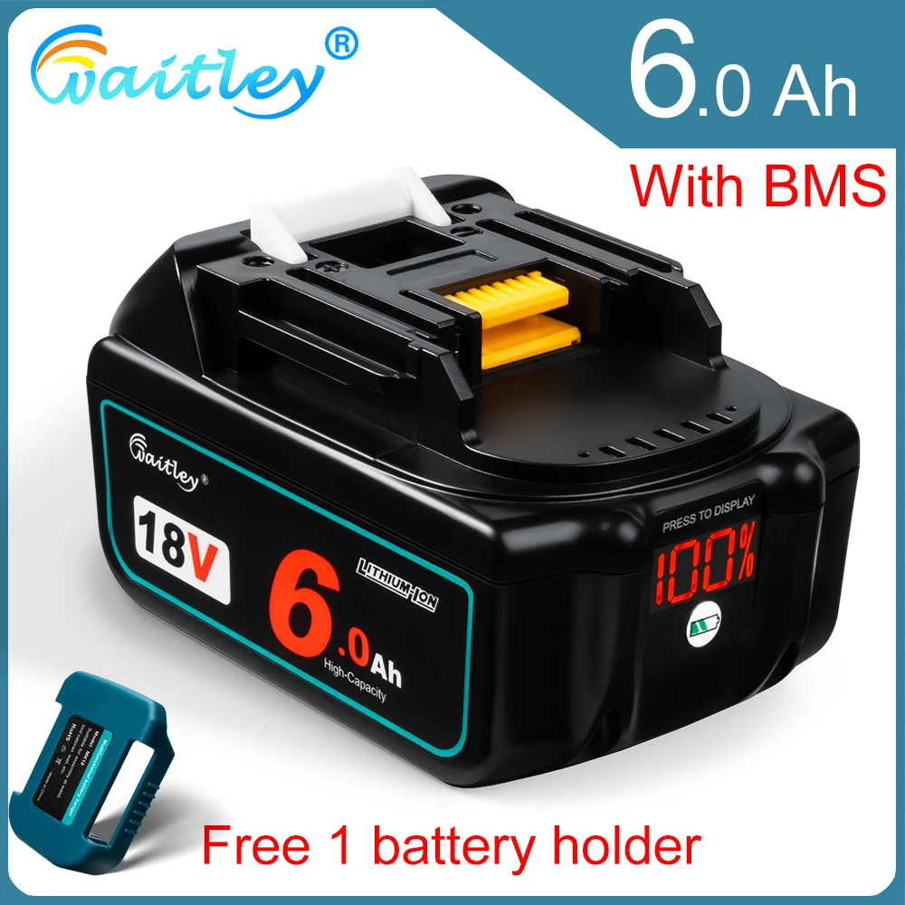 Waitley 18v 6.0ah Bl1860b Rechargeable Li-ion Battery For Makita 18 Volt Power Tools Bl1860 ...