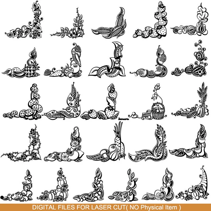 Plant Flower Carved Corner(26pcs) Laser Cut Vector File SVG DXF EPS AI ...