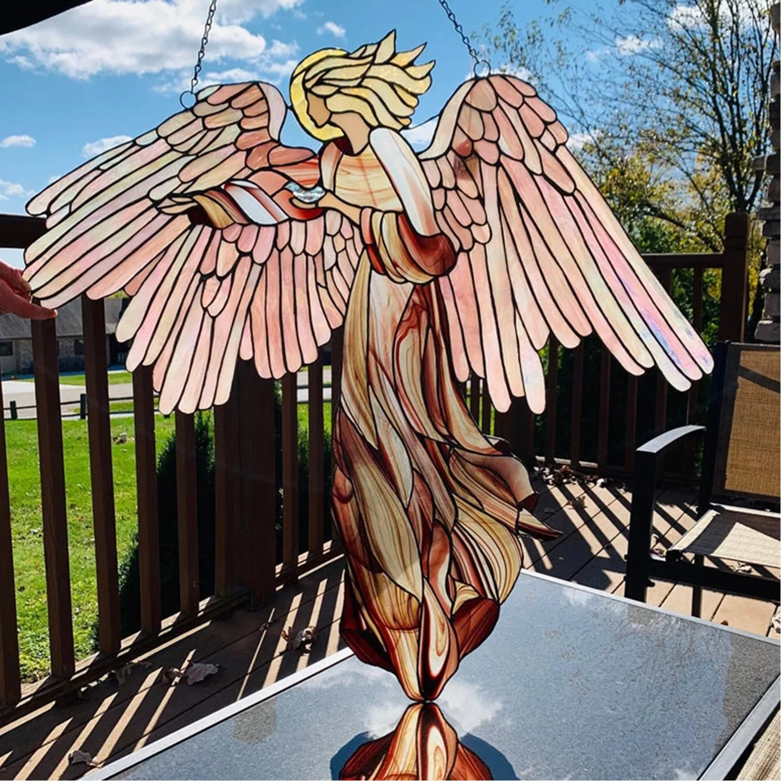Angel Wings Decoration Stained Glass Acrylic Home Garden Hanging Wind ...