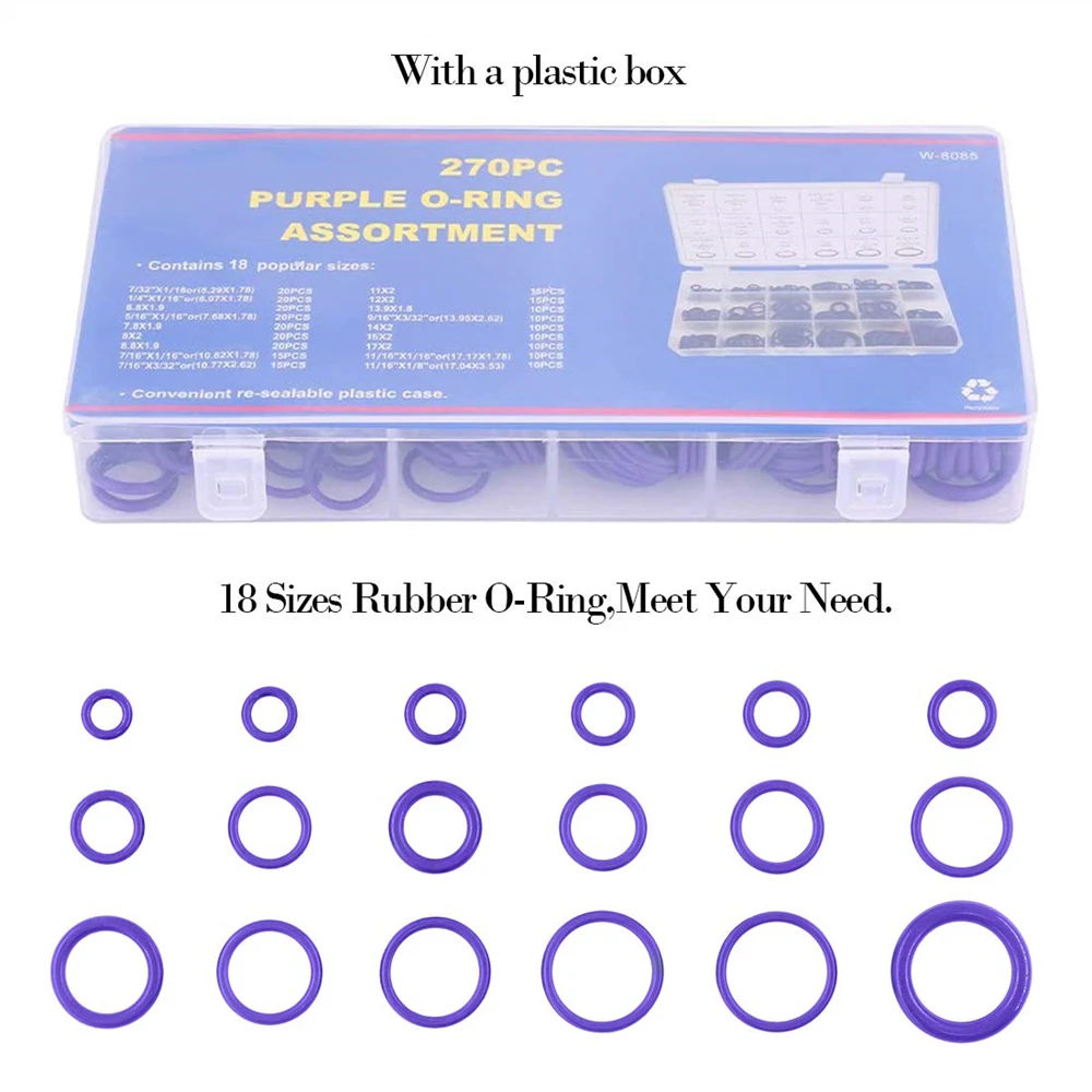 270pcs-Purple-18-Sizes-O-Rings-Kit-Garden-Water-Hose-Rubber-Sealing ...