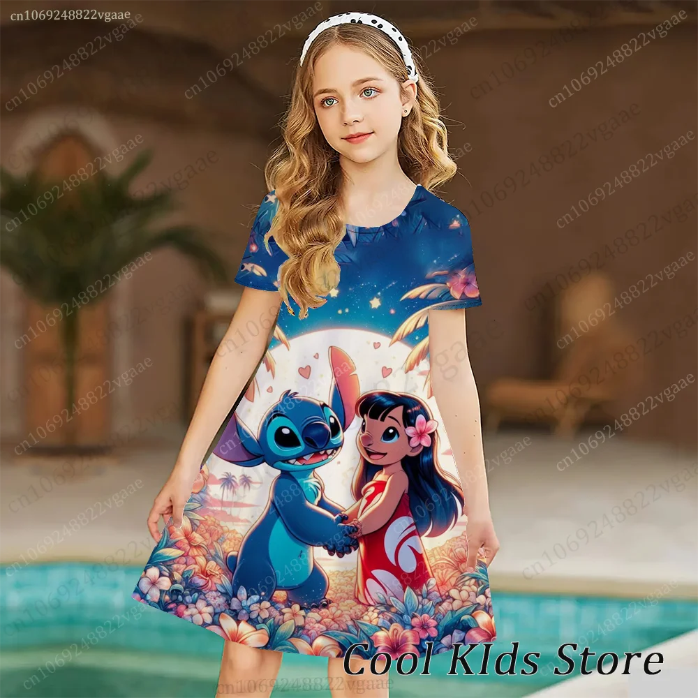 Summer-Disney-Stitch-And-Angel-Dress-For-Girls-Women-Short-Sleeve ...