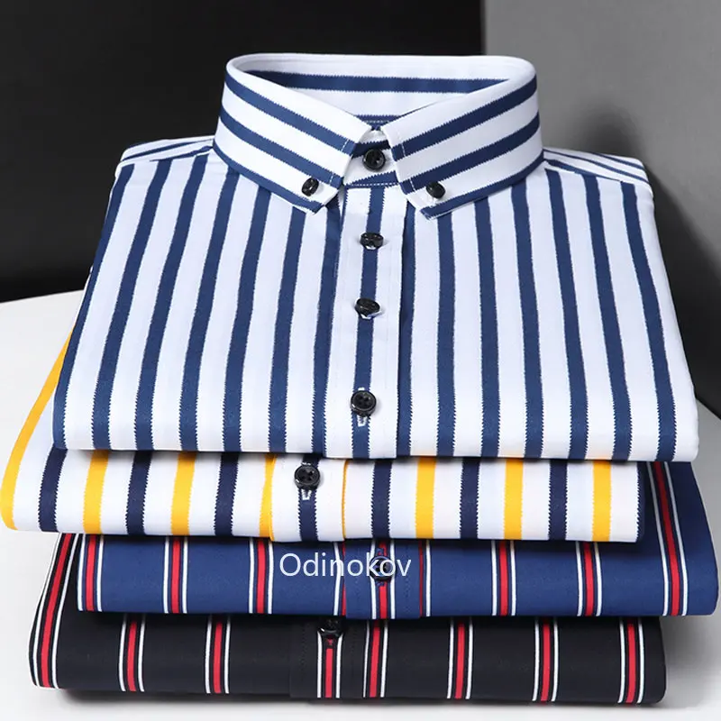 Men's Smooth Non-iron Stretch Soft Casual Striped Shirts Without Pocket ...