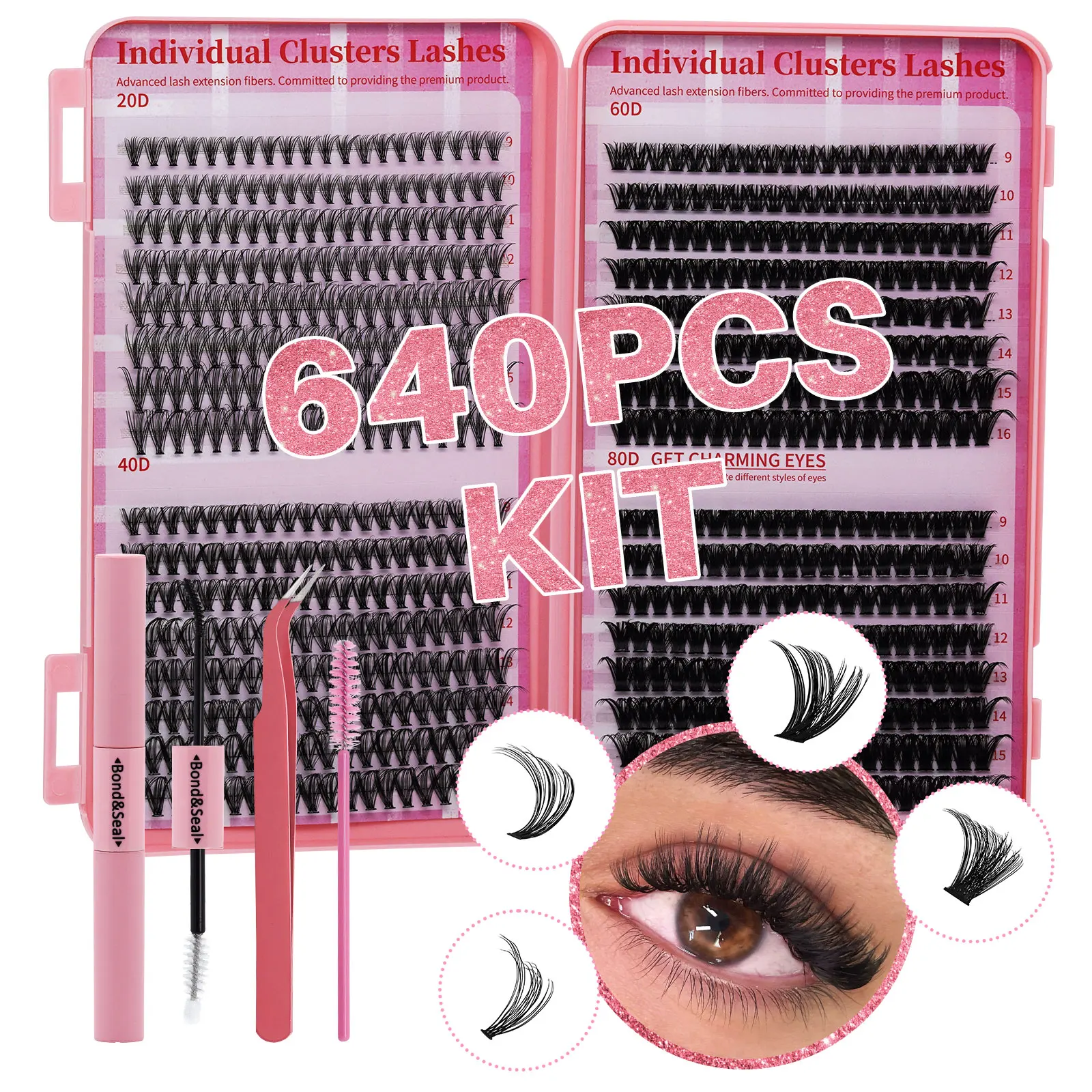 640PCS Mixed DIY Lash Extension Kit High Capacity Individual Lash ...