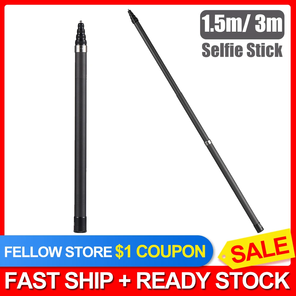 1.5m/ 3m Selfie Stick Carbon Fiber Stand Camera Bracket 1/4-inch Screw ...