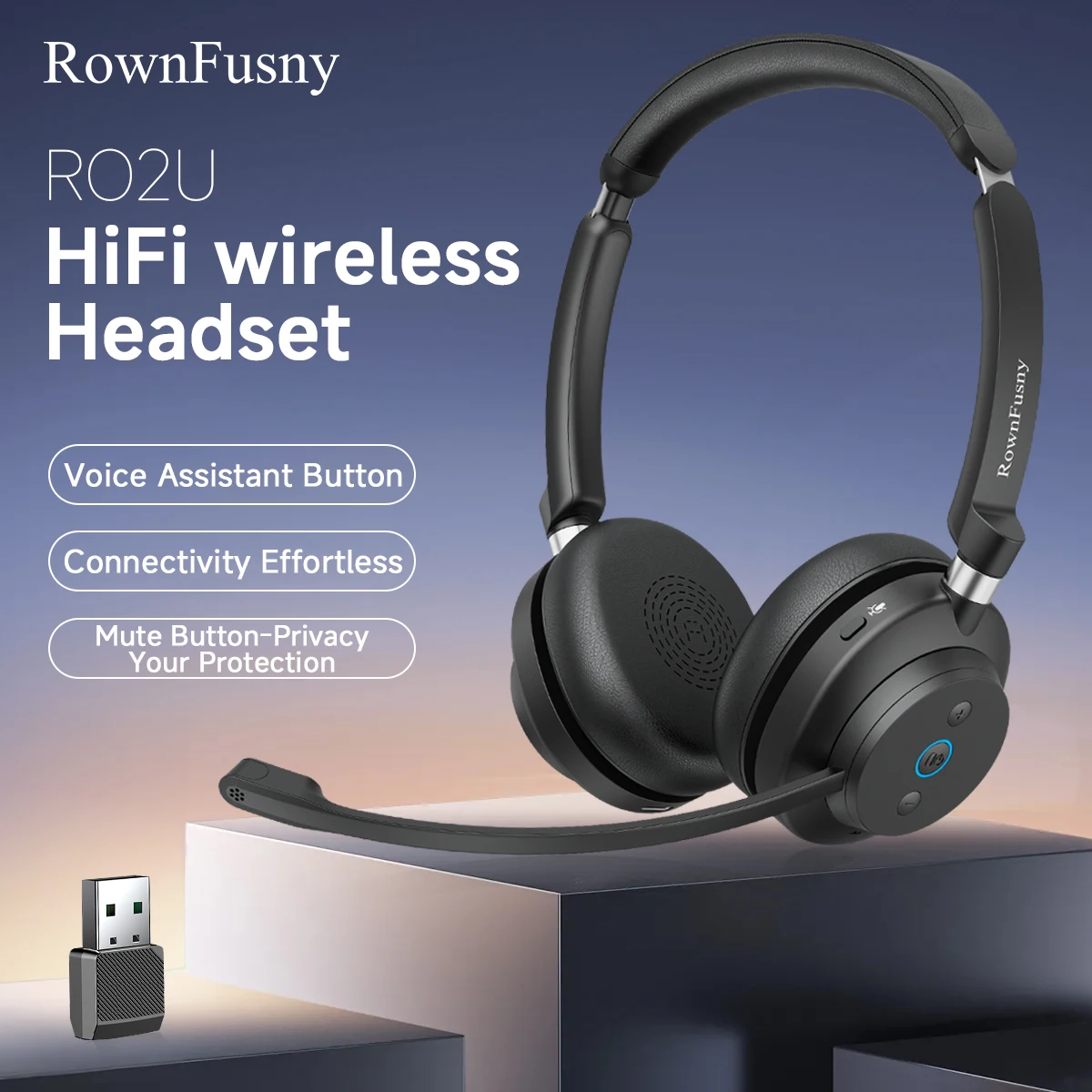 Rownfusny fone de ouvido sem fio Bluetooth 5.3 para trabalho com ...