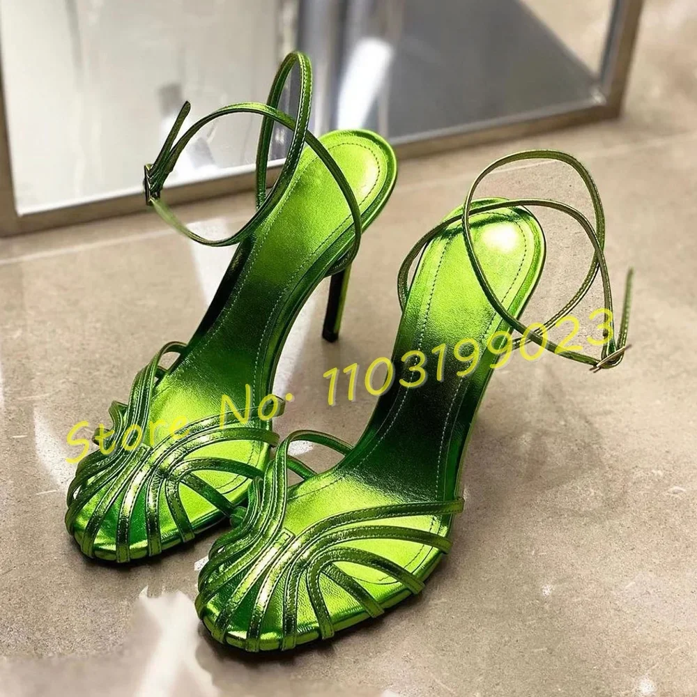 Cross Strap High Heels Sandals Women Luxury Caged Round Toe Ankle Strap ...