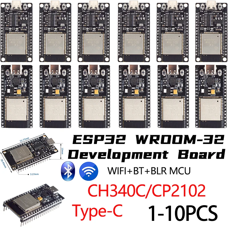 ESP32 WROOM-32 Development Board TYPE-C 5V CH340C/CP2102 WiFi+Bluetooth Ultra-Low Power ...