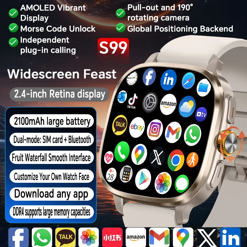 S99 Smartwatch 2.4inch Larger Amoled Screen Android 10.0 5G LTE Smart ...