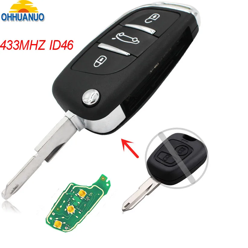 NEUE DS Stil Klapp Schlüssel 433MHz ID46 Chip 3 Tasten Für Peugeot 206 ...