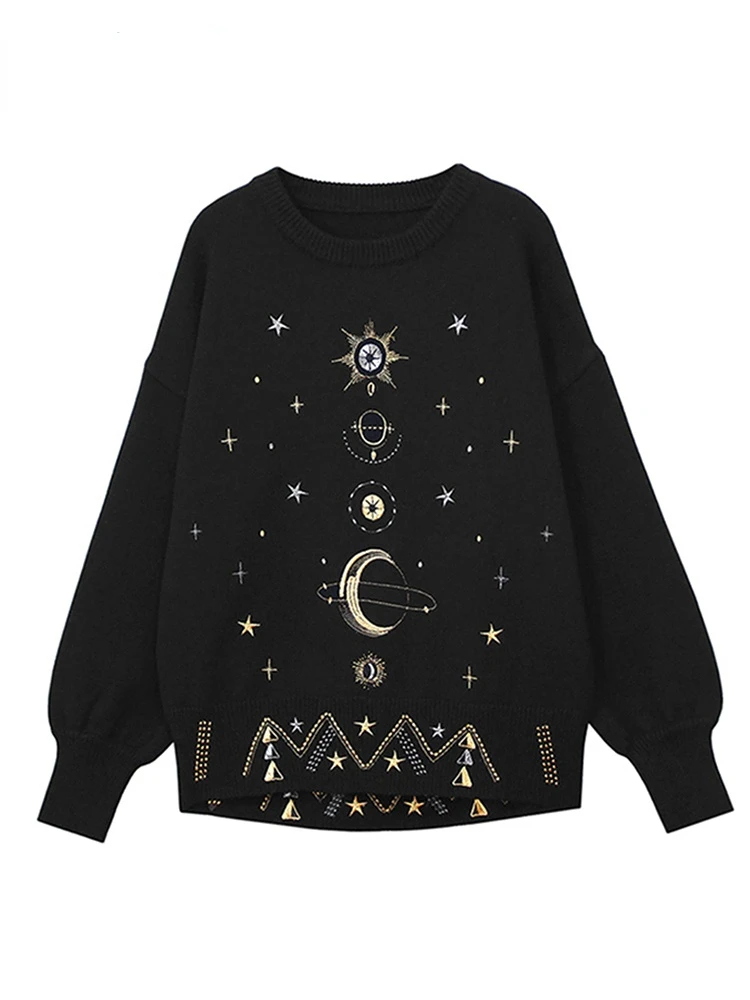 Yyjo Camisola Bordada Céu Estrelado Feminino Marca Designer High End