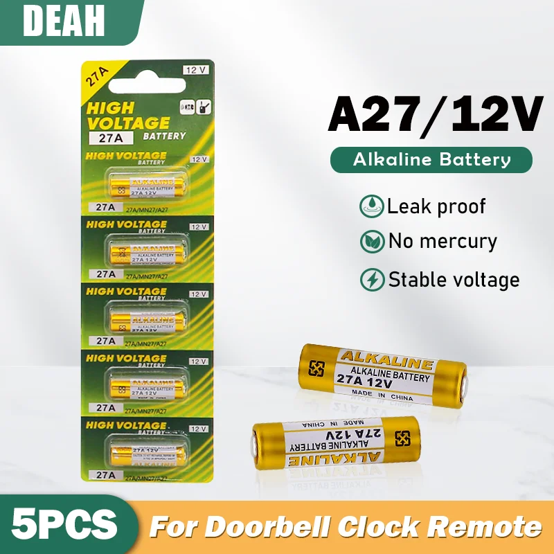 5PCS 12V Alkaline Dry Battery A27 27A G27A MN27 MS27 GP27A L828 V27GA ...